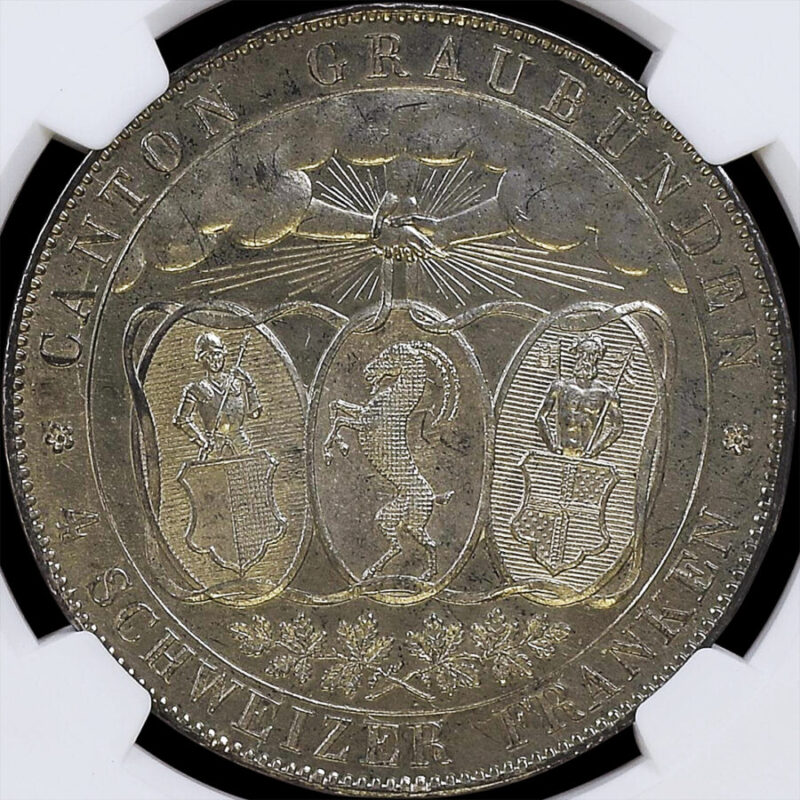 1842年 スイス グラウビュンデン射撃祭記念 4フランケン 銀貨 NGC MS62 - BeEraCoins NGC,PCGSアンティークコイン投資