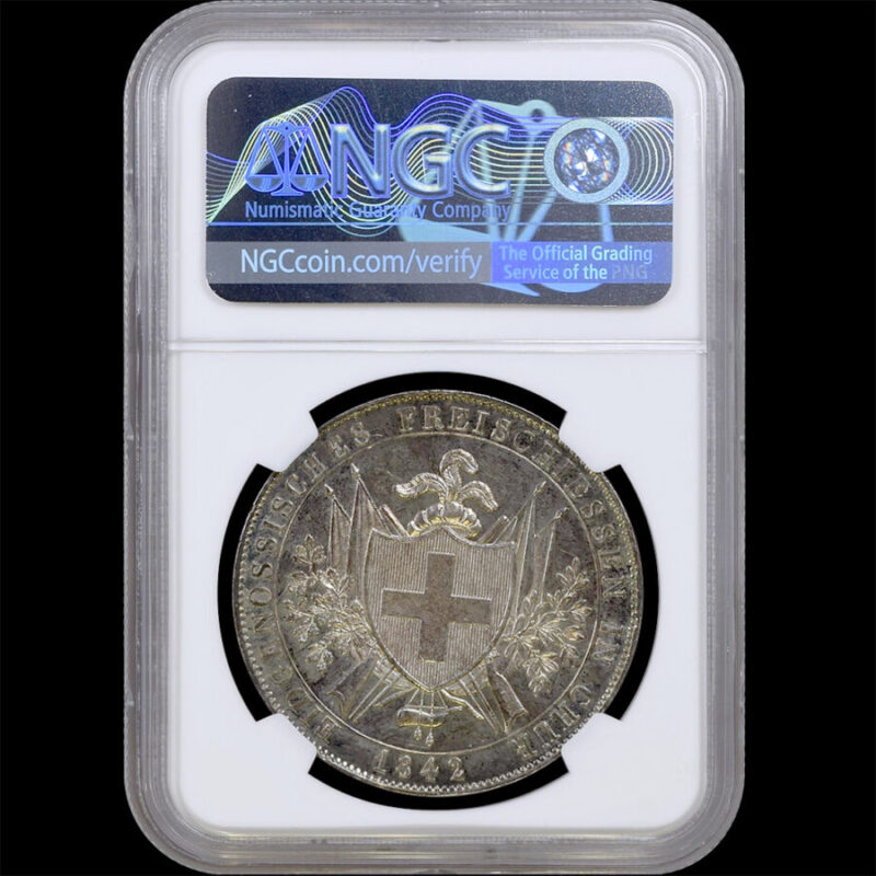 1842年 スイス グラウビュンデン射撃祭記念 4フランケン 銀貨 NGC MS62 - BeEraCoins NGC,PCGSアンティークコイン投資